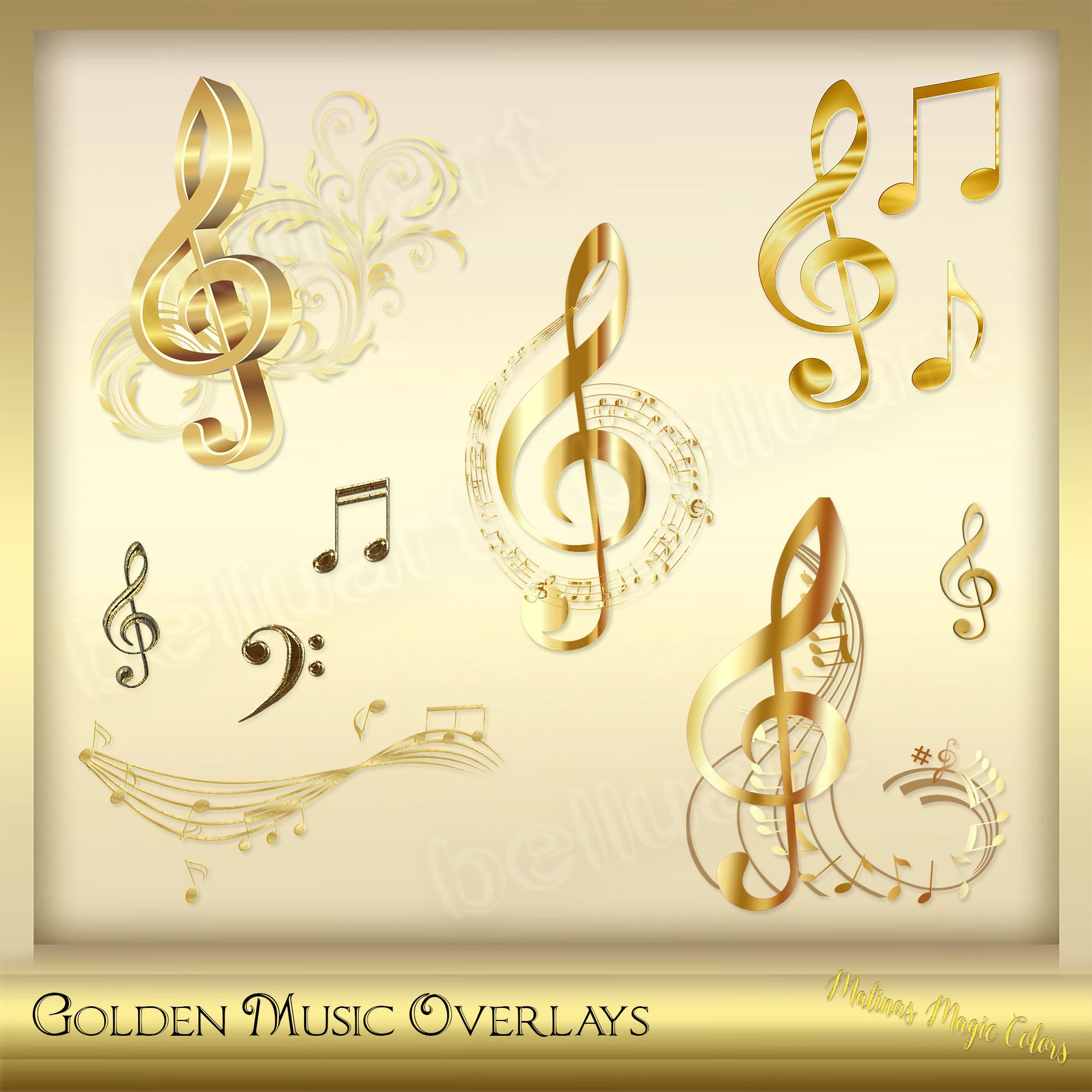 20 Golden Music Overlays Music Note Clip Art Golden Musical Notes ...