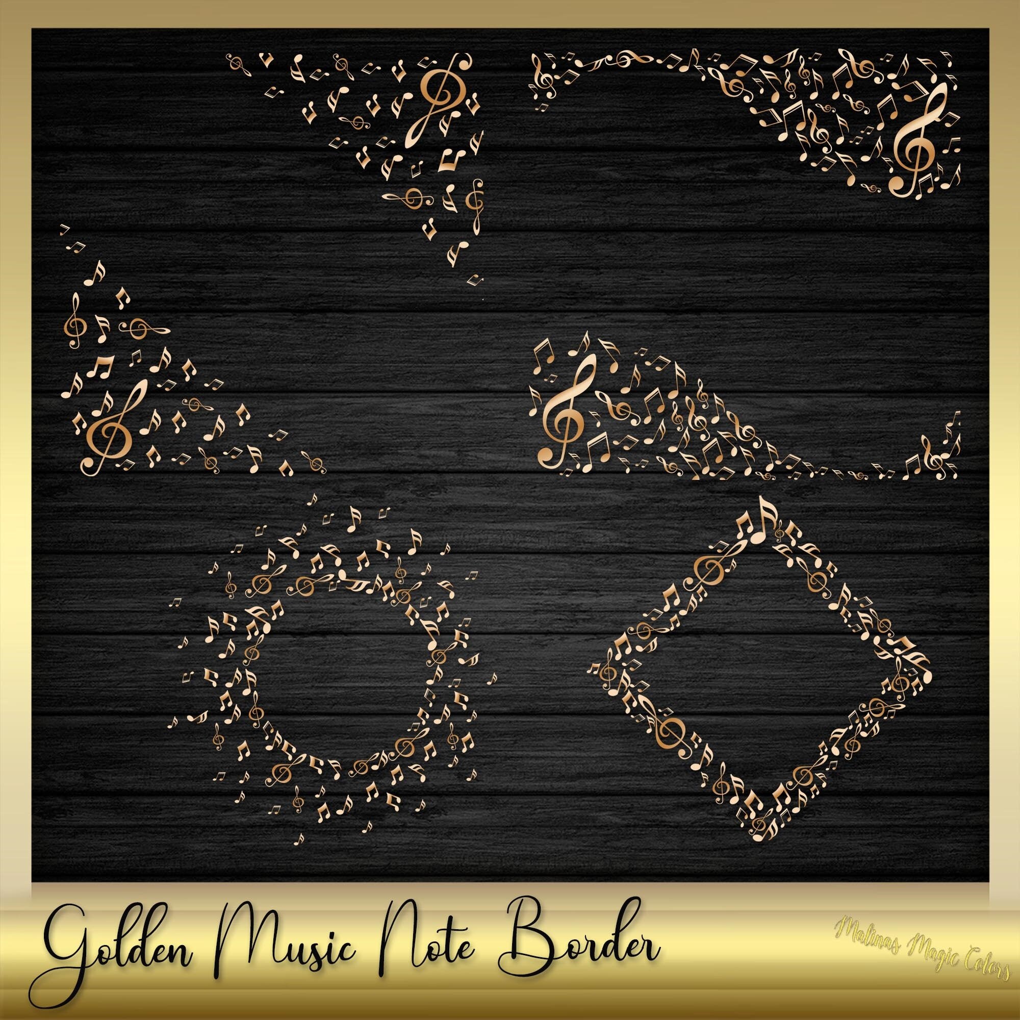 Golden Gradient Music Note Border - Golden Music Overlays - Music Note ...