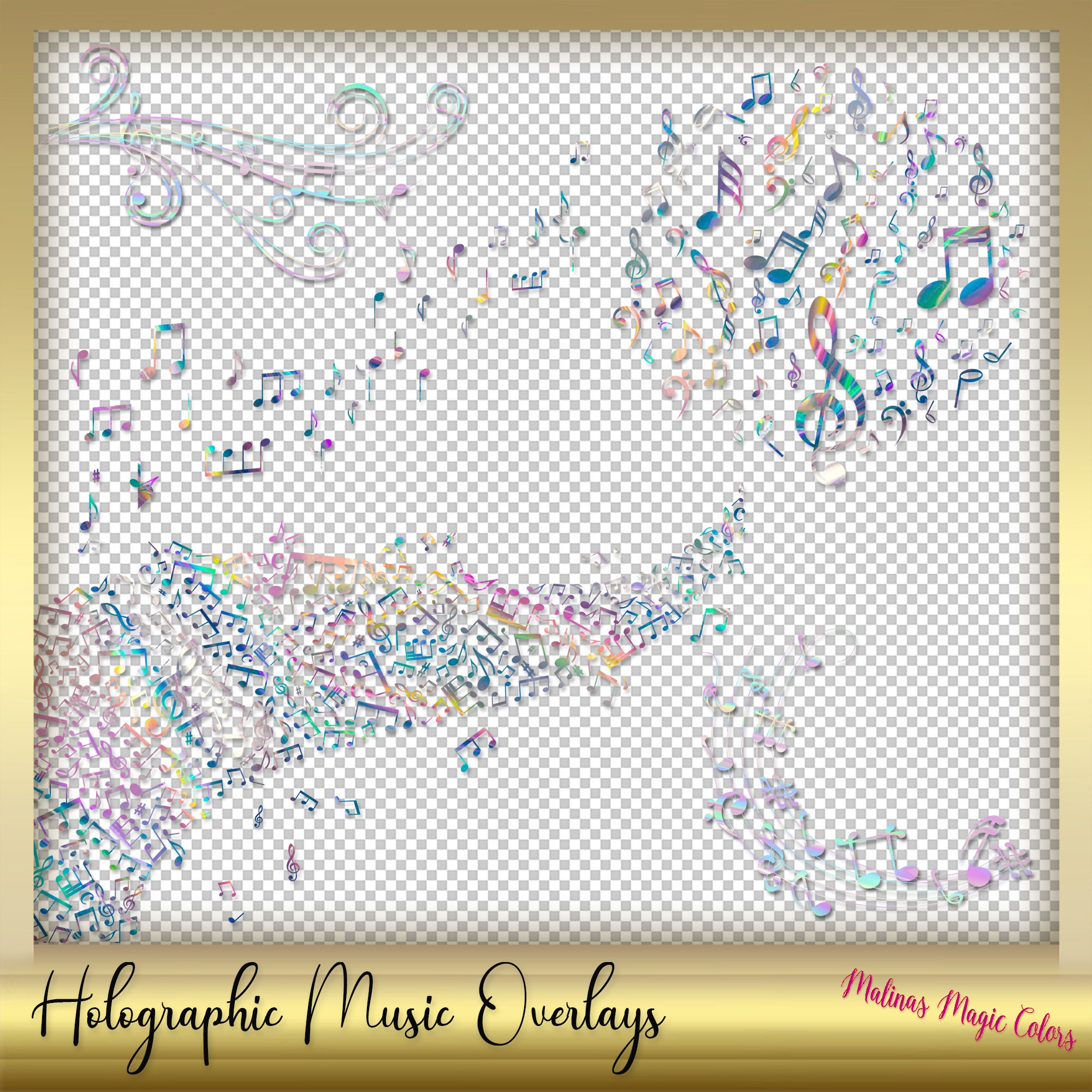 20 Holographic Music Overlays - Holographic Music Notes - Iridescent ...
