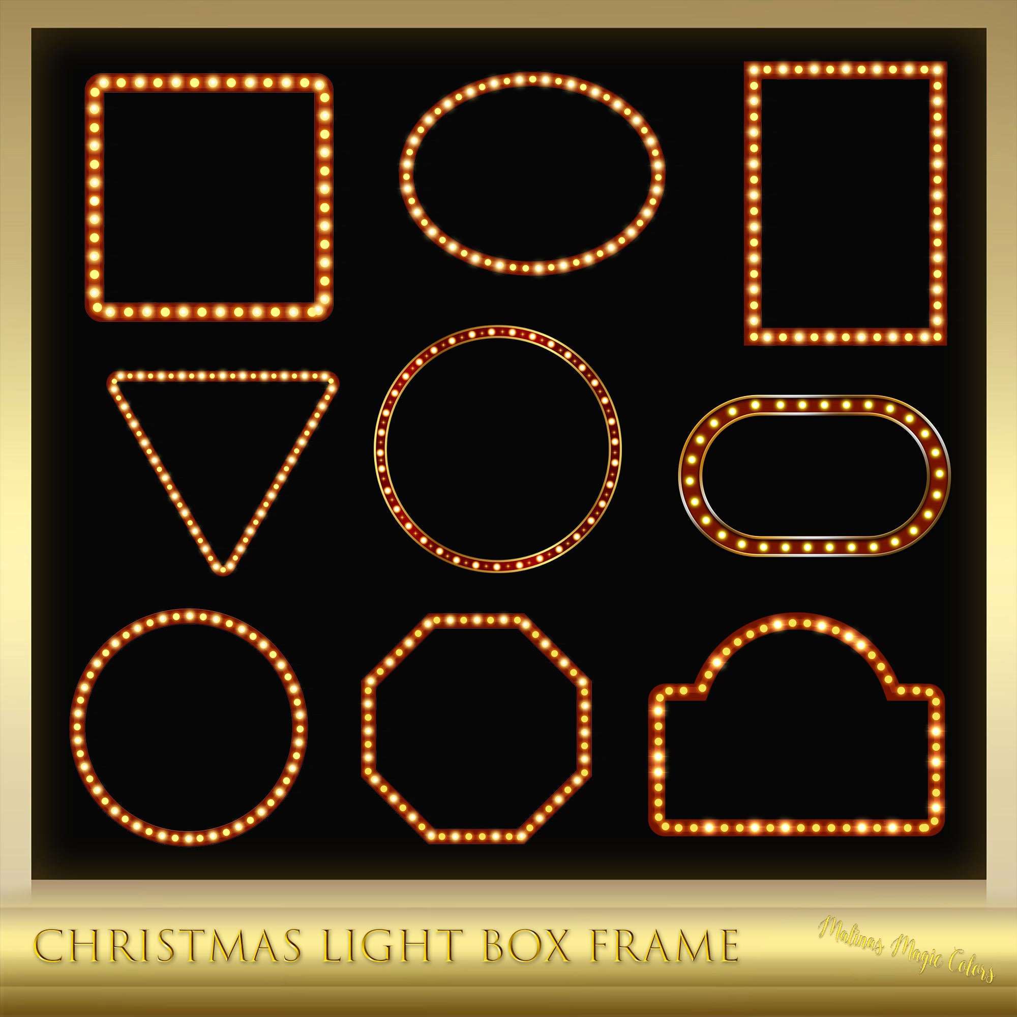 Light Box Frame Clipart - Light Bulb Frame - Marquee Light Digital ...