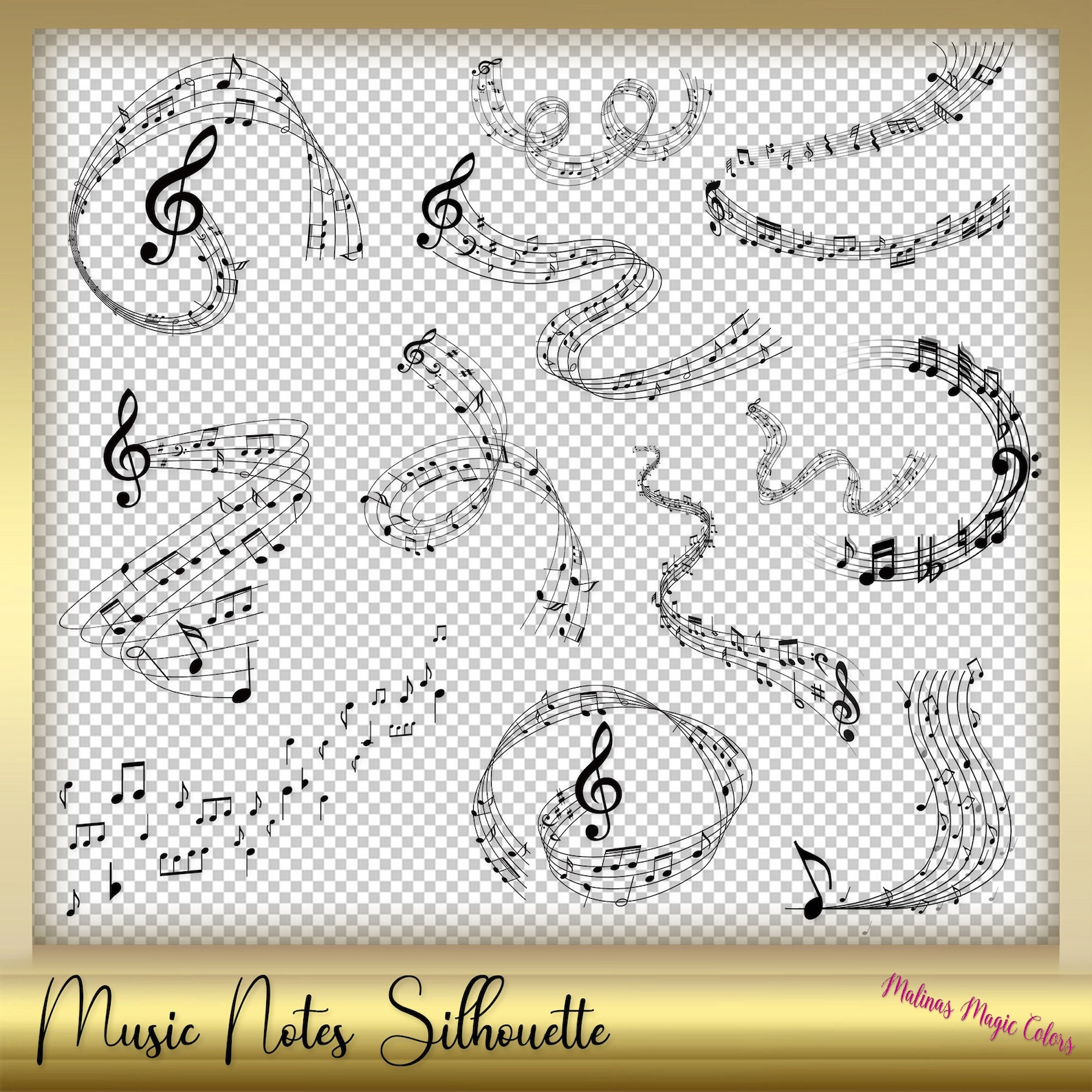 Music Notes Silhouette - Round Music Note Overlay - Music Note Clip Art ...