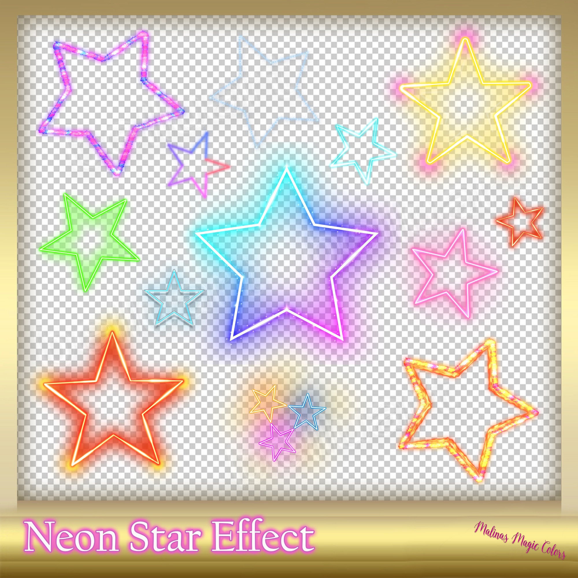 Neon Effect Frame - Neon Star Frame - Light Frame - Neon Star Effect ...