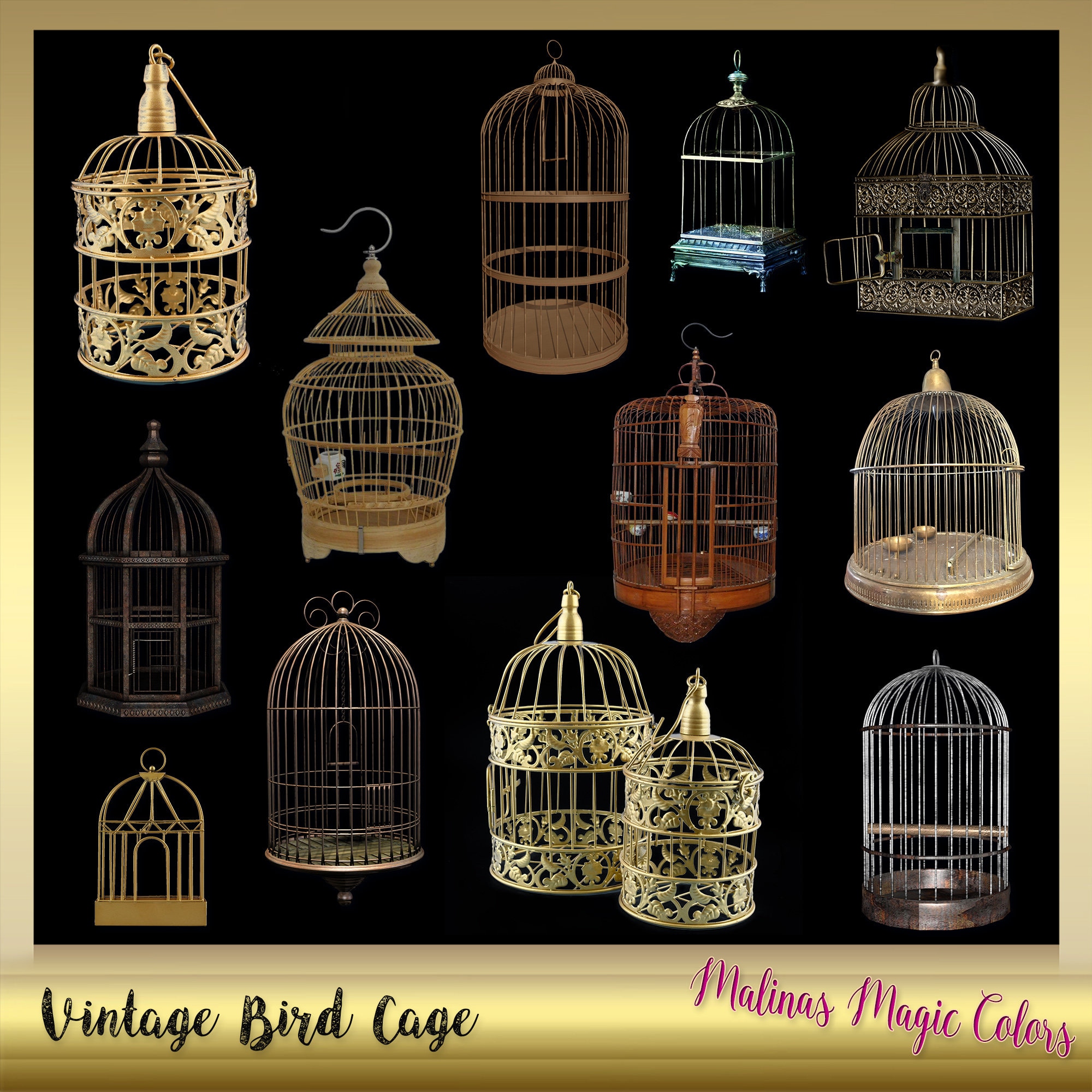 Bird Cage Clip Art - Bird Cage Overlay - Old Vintage Bird Cage ...