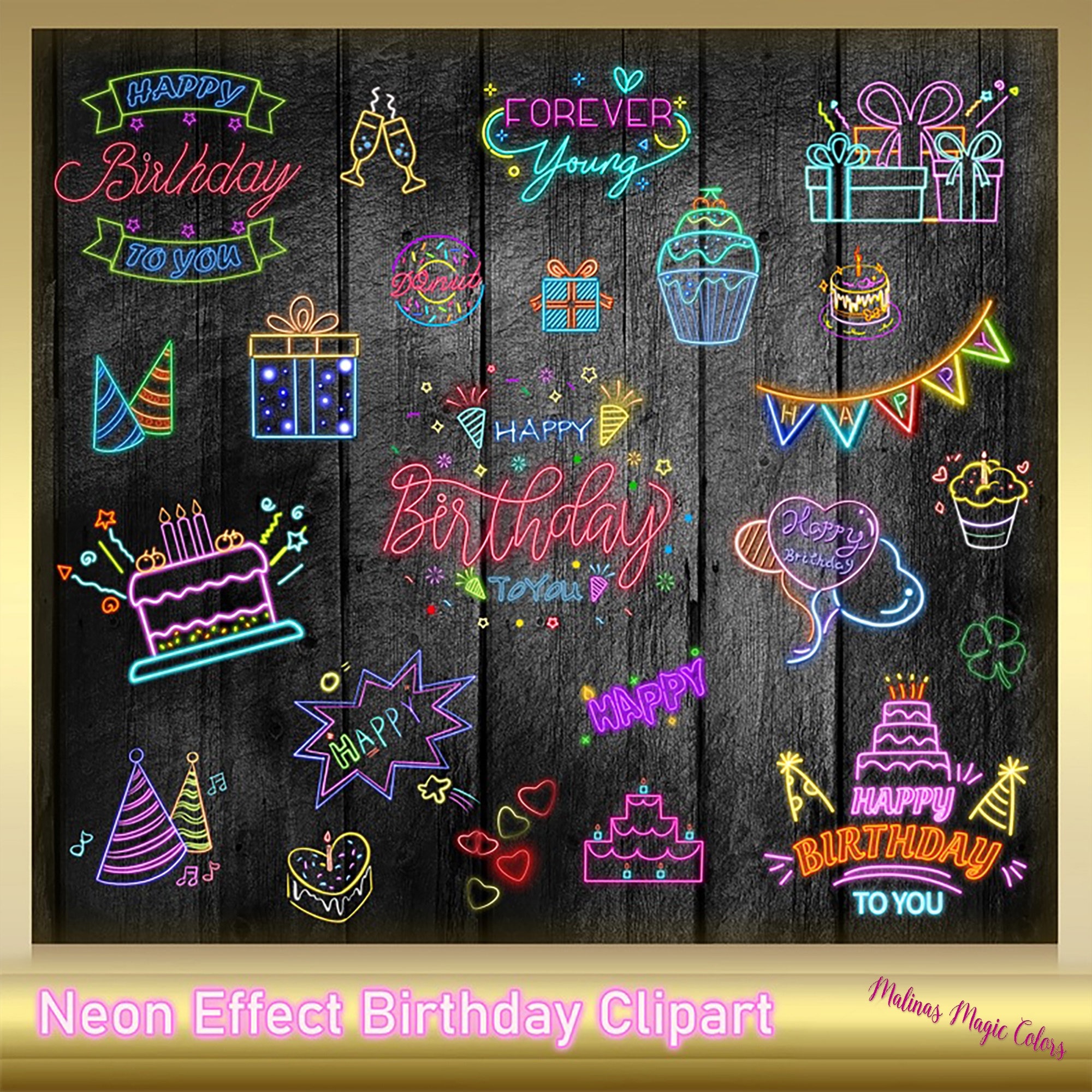 Neon Birthday Clip Art Vol.2 Neon Clipart Neon Effects Neon Heart ...