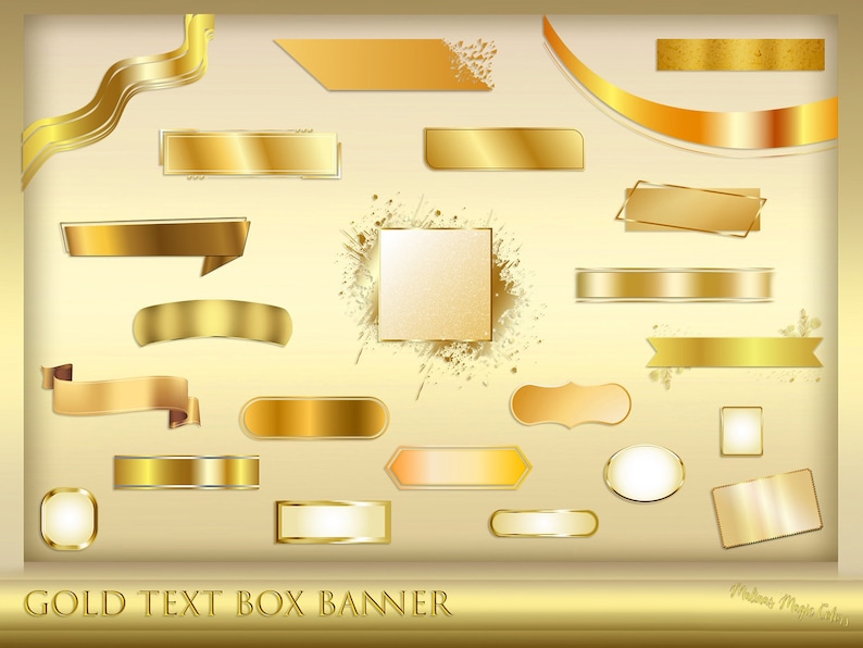 Gold Text Box Banner - Gold Banner - Gold Ribbon - Gold Label - Golden ...