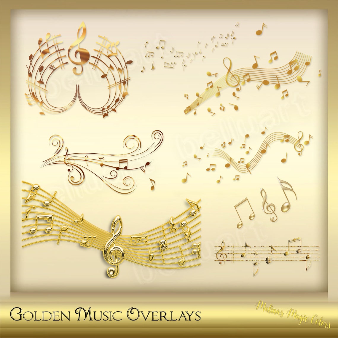 20 Golden Music Overlays Music Note Clip Art Golden Musical Notes ...