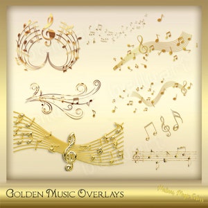 20 Golden Music Overlays - Music Note Clip Art - Golden Musical Notes ...