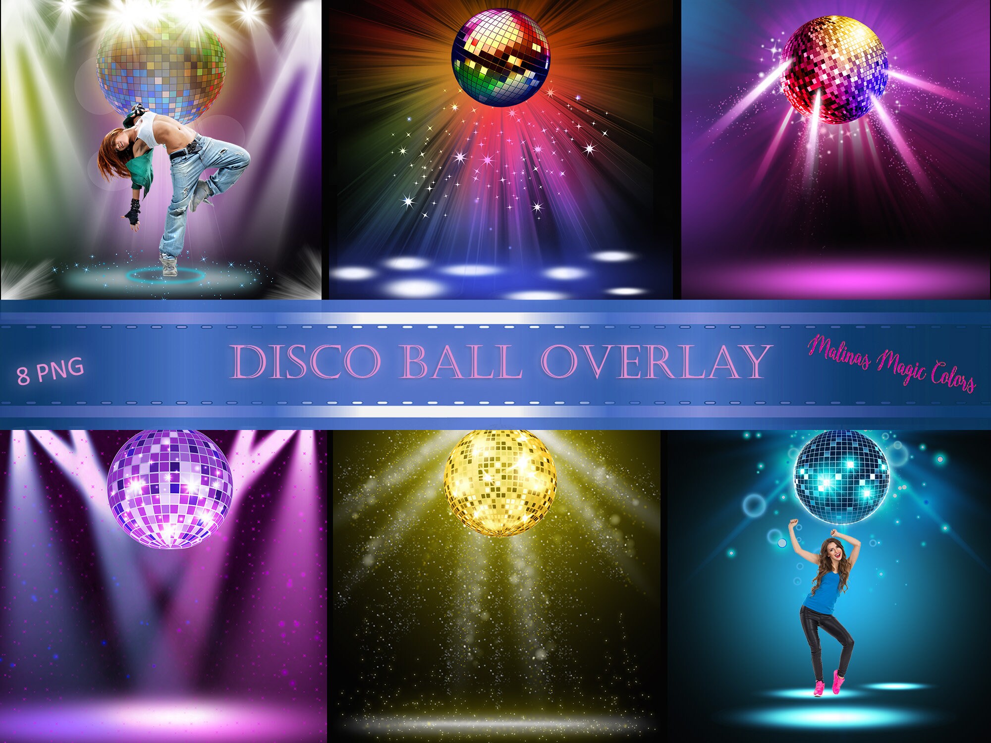 8 Disco Ball Overlays - Disco Ball Stage Lighting - Party Clipart ...