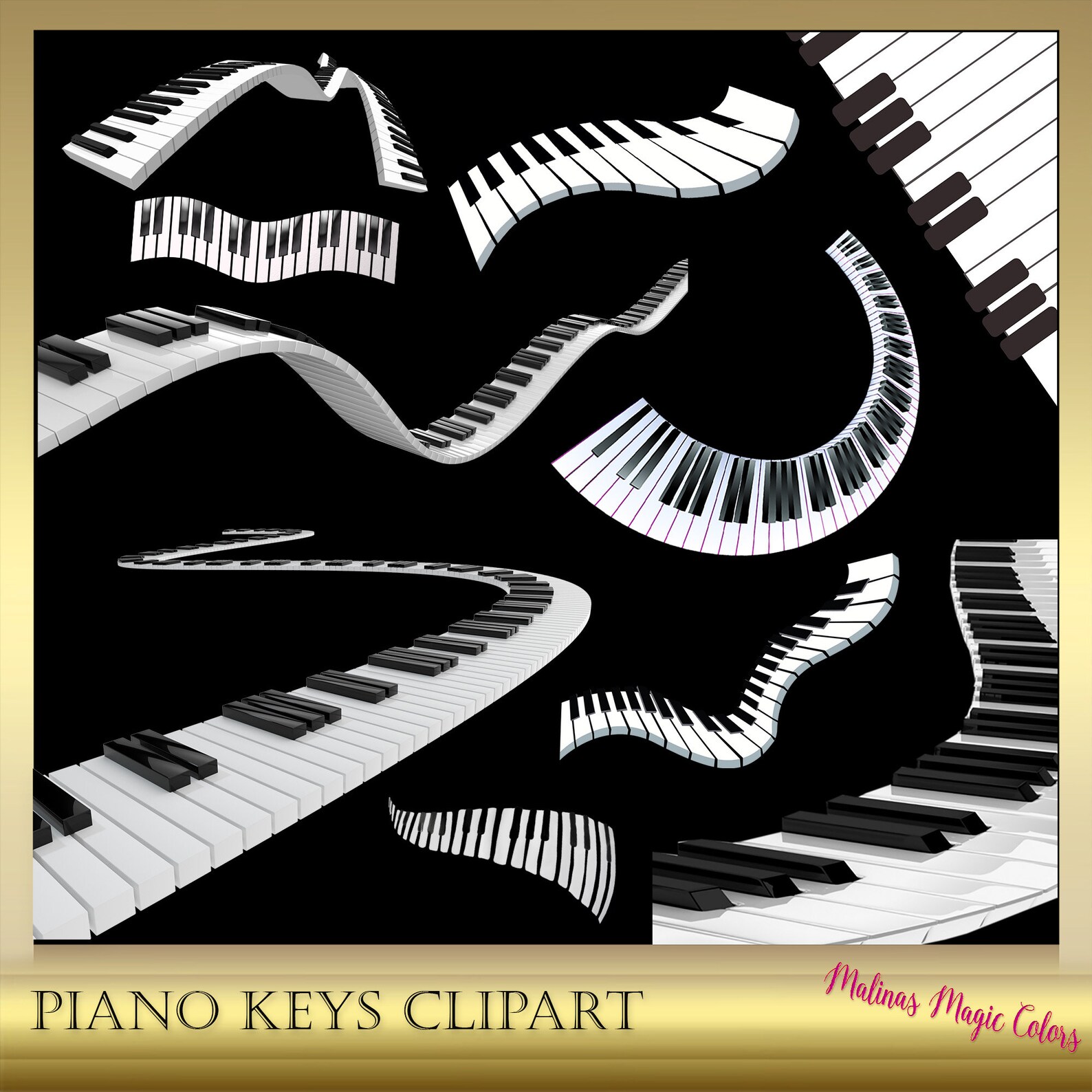Three Dimensional Piano Keys - Music Overlay - Music Clip Art - Piano ...