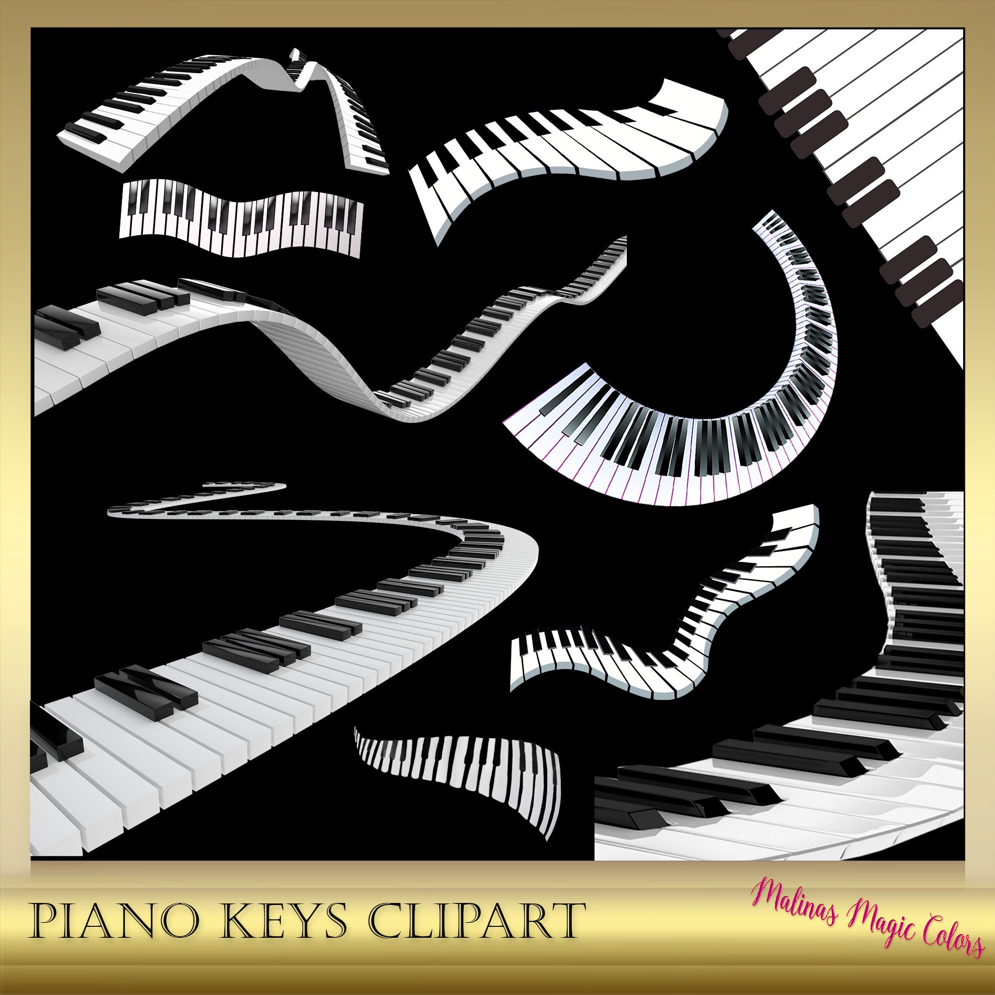Three Dimensional Piano Keys - Music Overlay - Music Clip Art - Piano ...