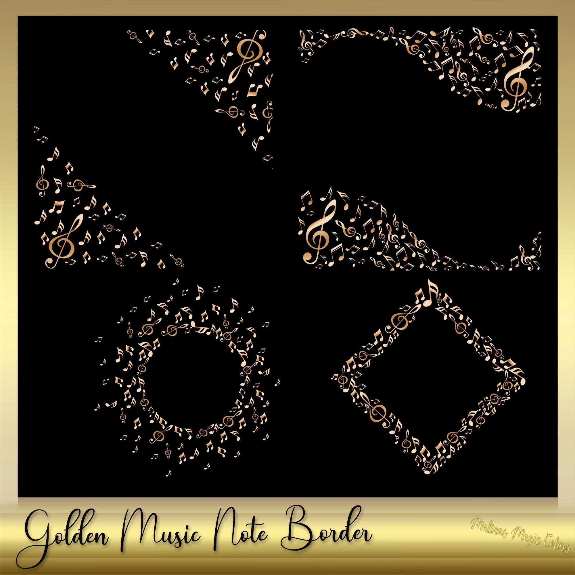 Golden Gradient Music Note Border - Golden Music Overlays - Music Note ...
