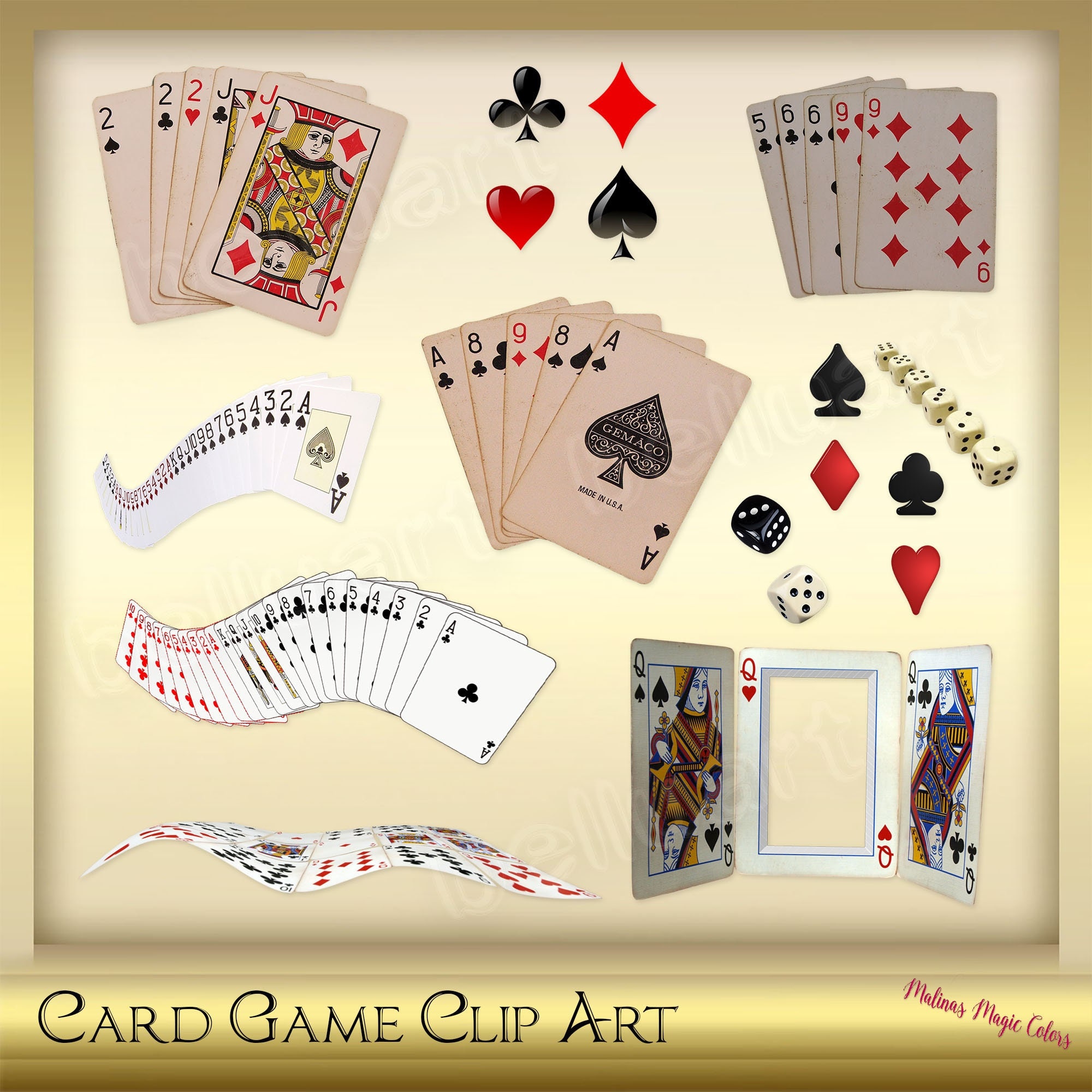 25 Card Game Clip Art - Playing Cards Arranged - Poker Clip Art - Card ...