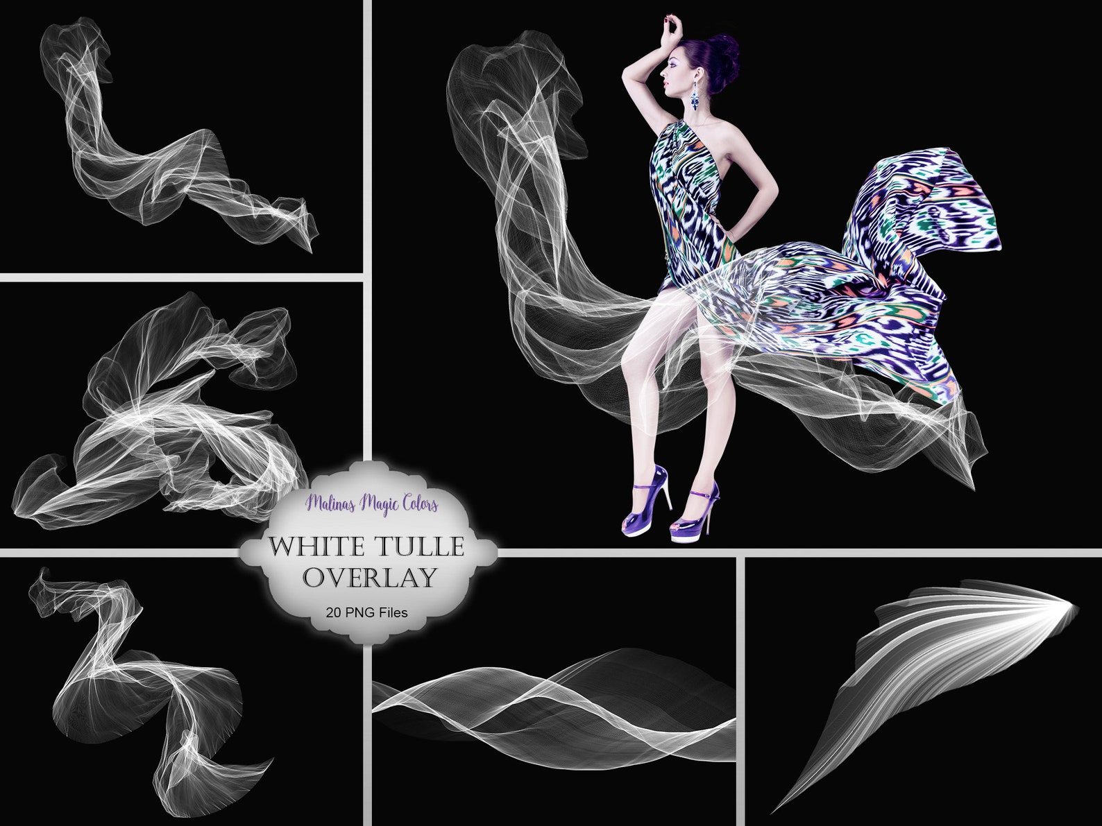 20 Tulle Overlays - Flying Tulle - White Veil Overlays - Digital ...