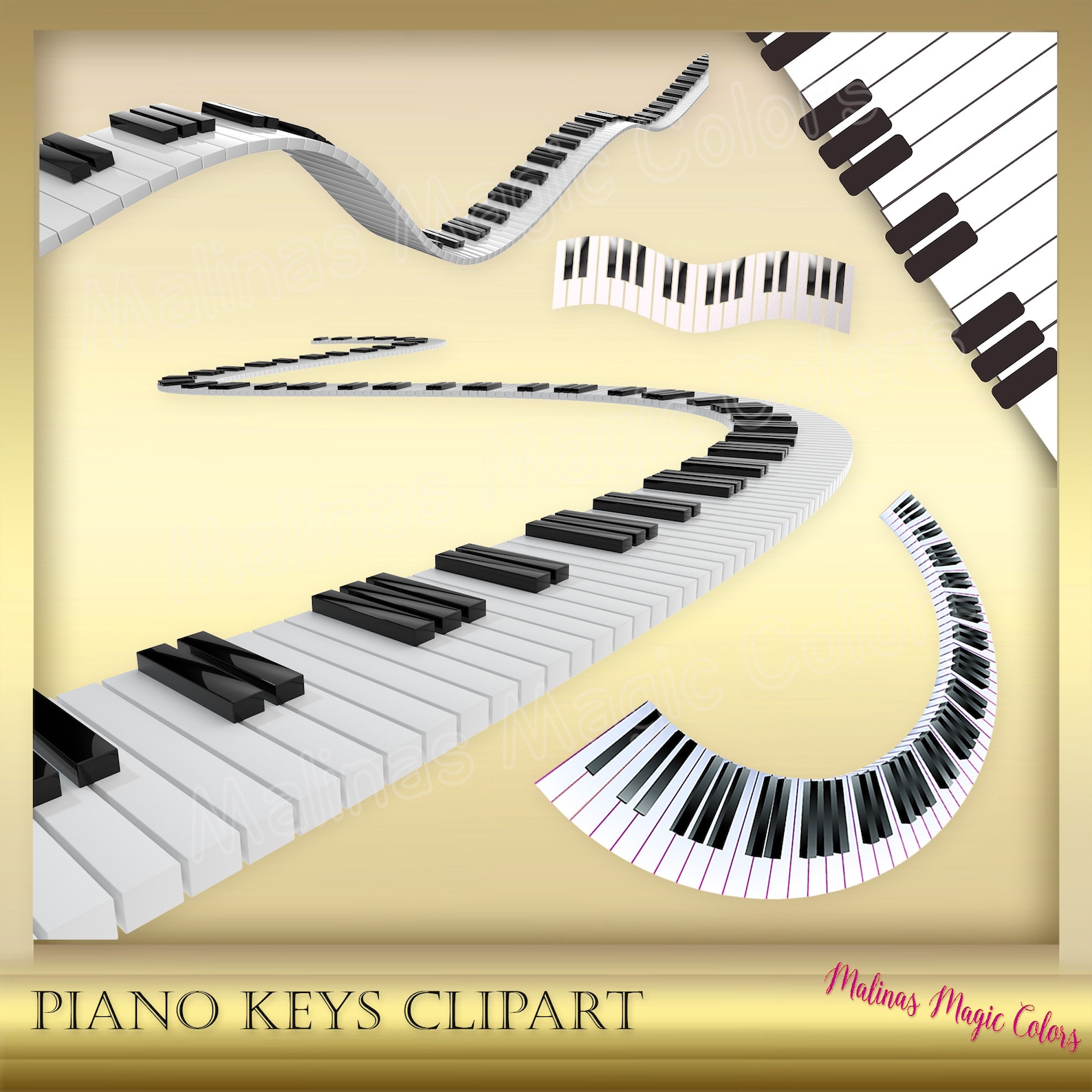 Three Dimensional Piano Keys - Music Overlay - Music Clip Art - Piano ...