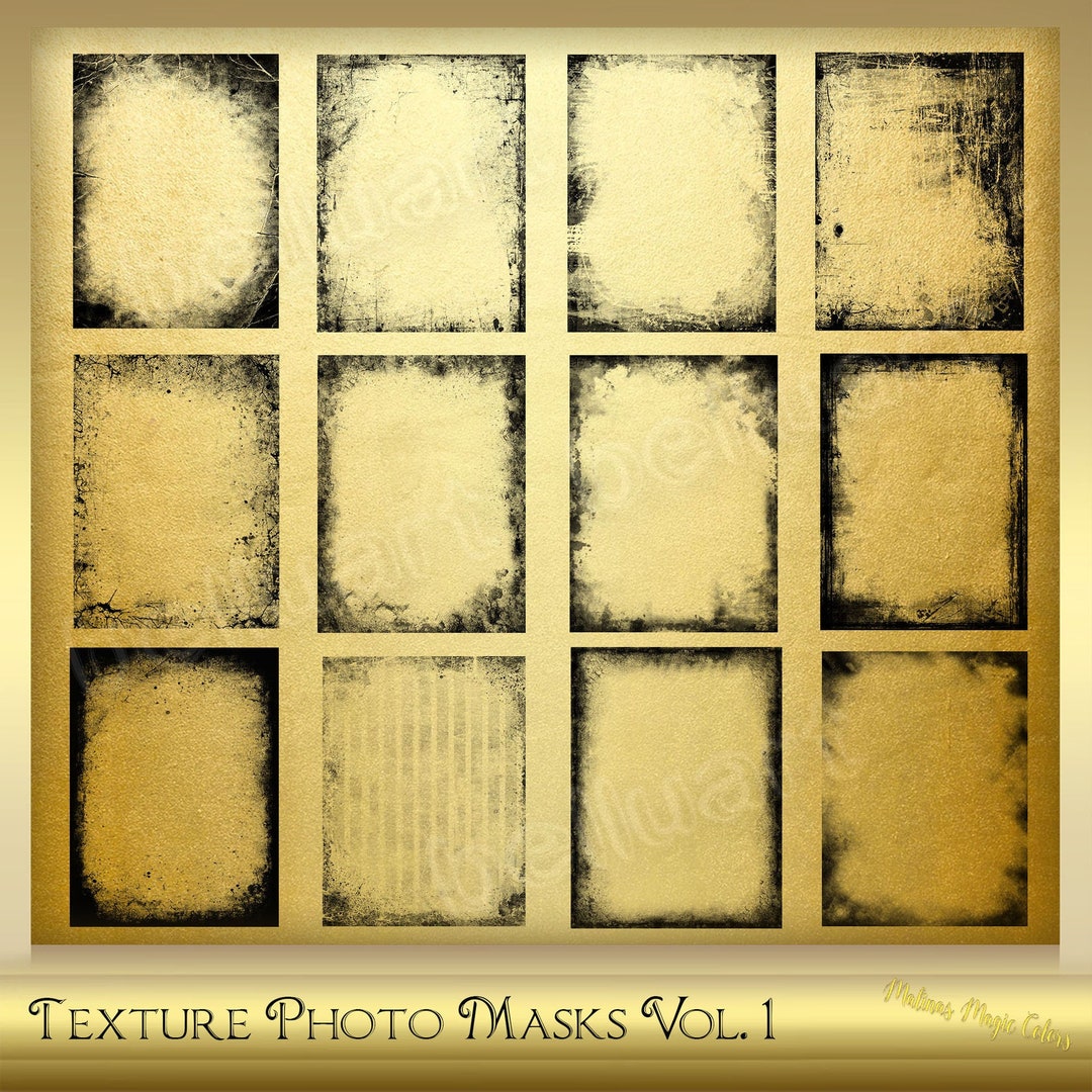 12 Textured Photo Masks Vol. 1 - Photoshop Clipping Masks - Grunge ...