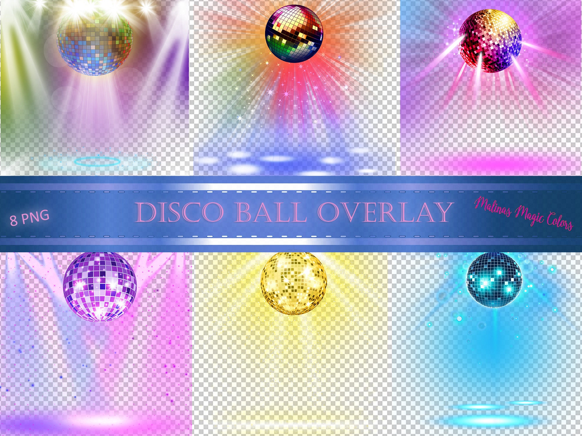 8 Disco Ball Overlays - Disco Ball Stage Lighting - Party Clipart ...