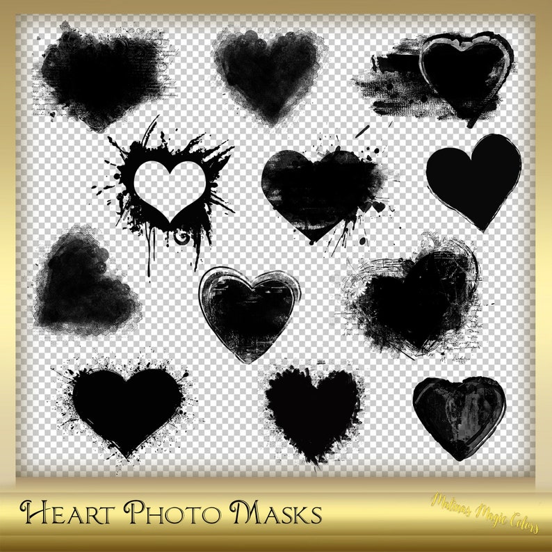 12 Heart Masks for Photoshop - Photoshop Clipping Masks - Grunge Png ...
