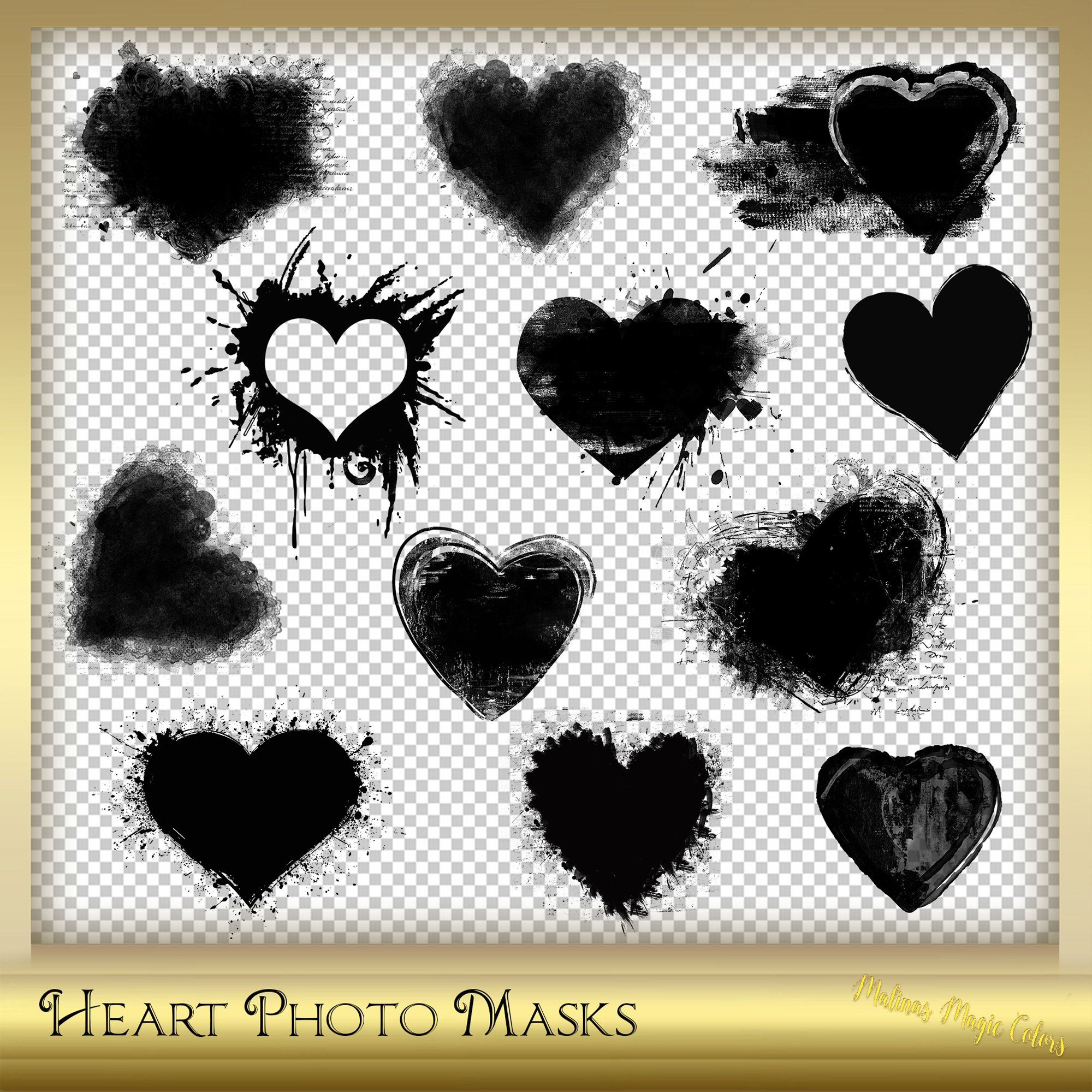 12 Heart Masks for Photoshop - Photoshop Clipping Masks - Grunge Png ...
