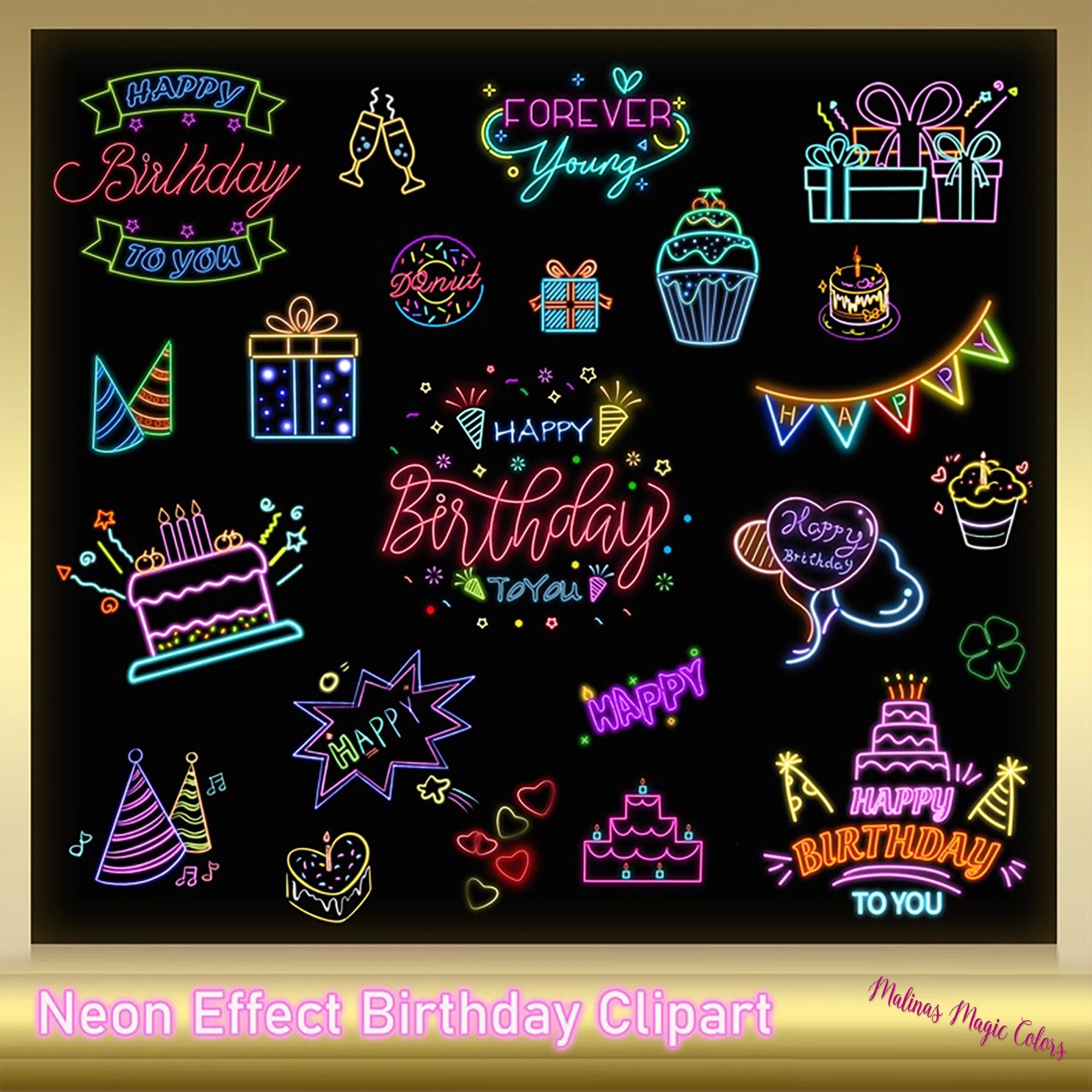 Neon Birthday Clip Art Vol.2 Neon Clipart Neon Effects Neon Heart ...
