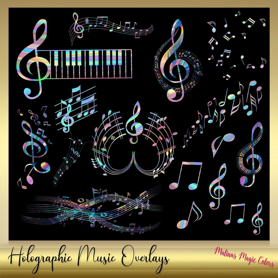 20 Holographic Music Overlays - Holographic Music Notes - Iridescent ...