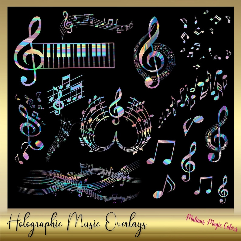 20 Holographic Music Overlays - Holographic Music Notes - Iridescent ...