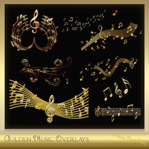 20 Golden Music Overlays - Music Note Clip Art - Golden Musical Notes ...