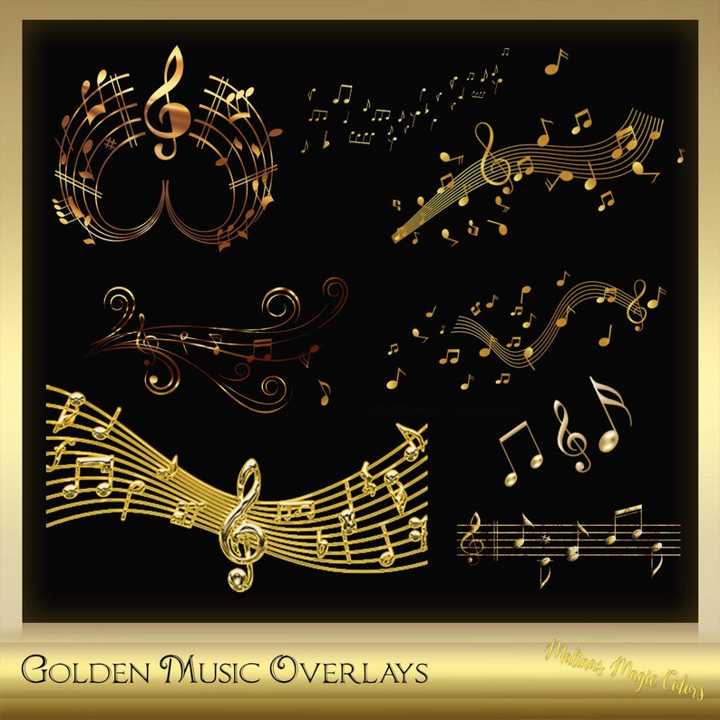 20 Golden Music Overlays Music Note Clip Art Golden Musical Notes ...