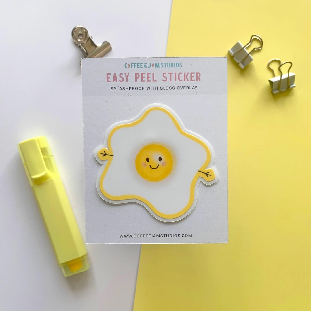 Smiley Fried Egg Illustration – Easy Peel Sticker | Die Cut Sticker ...
