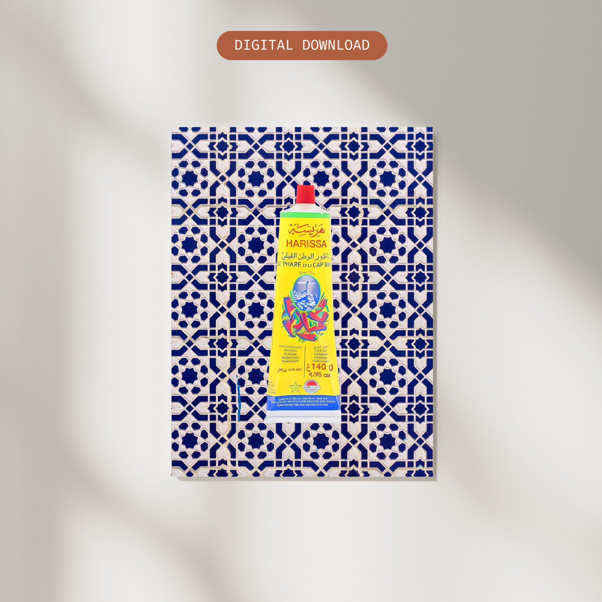 Harissa Tube Art Print, Harissa Blue Wall Hanging, Tunisian Blue Room ...