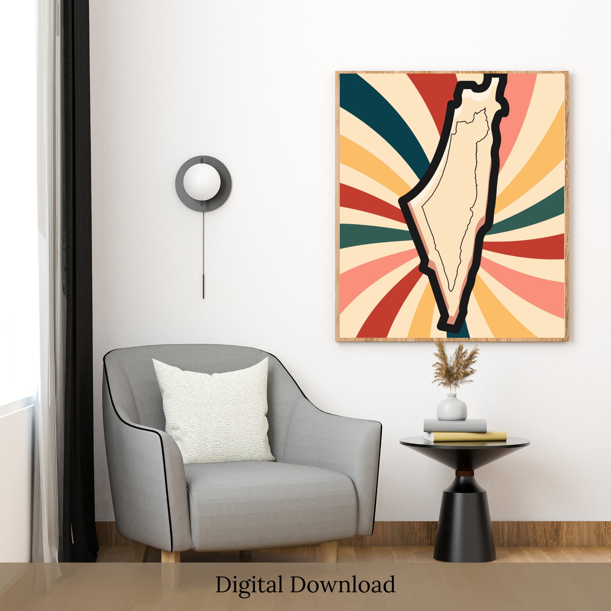 Palestine Map Art Print Colorful Palestine Digital Art خريطة فلسطين ...