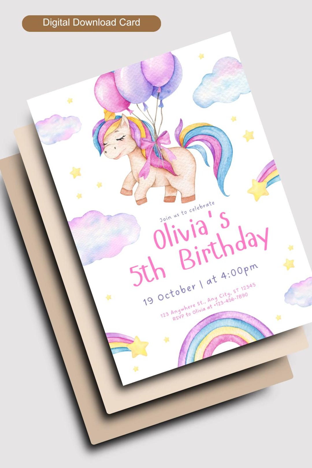 Custom Personalized Birthday Invitation Card for Girls | Editable Cute ...