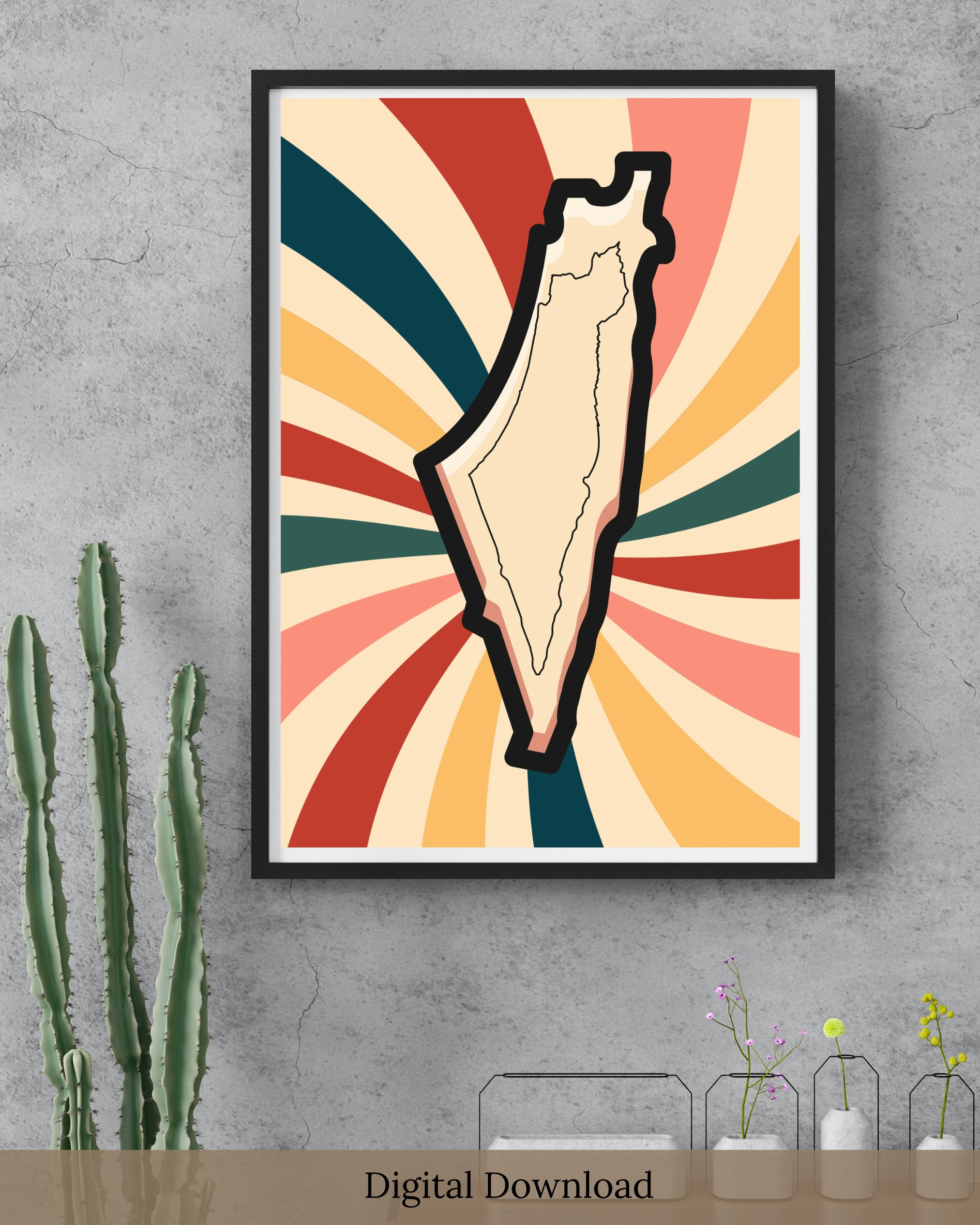 Palestine Map Art Print Colorful Palestine Digital Art خريطة فلسطين ...