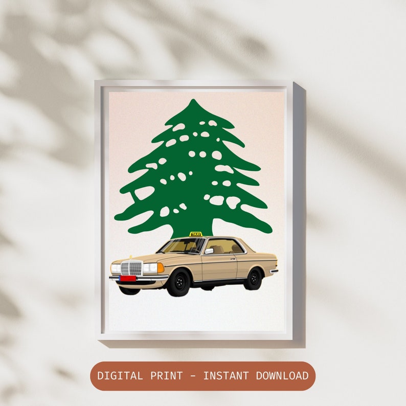Lebanese Taxi Art Print, Traditional Lebanese Taxi & Cedar Tree Poster ...