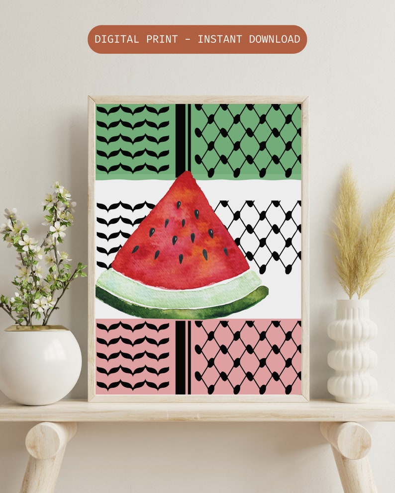 Free Palestine Watermelon Art Print, Keffeiye Wall Hanging, Palestine ...