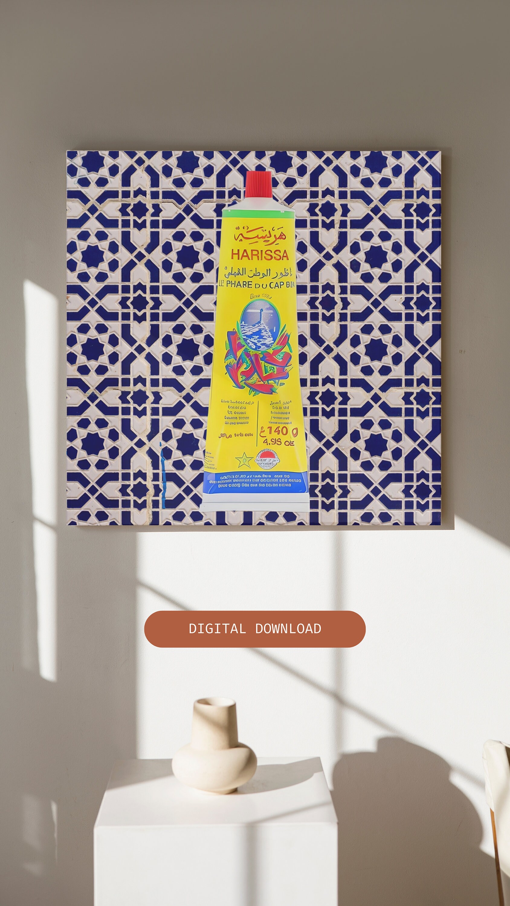 Harissa Tube Art Print, Harissa Blue Wall Hanging, Tunisian Blue Room ...