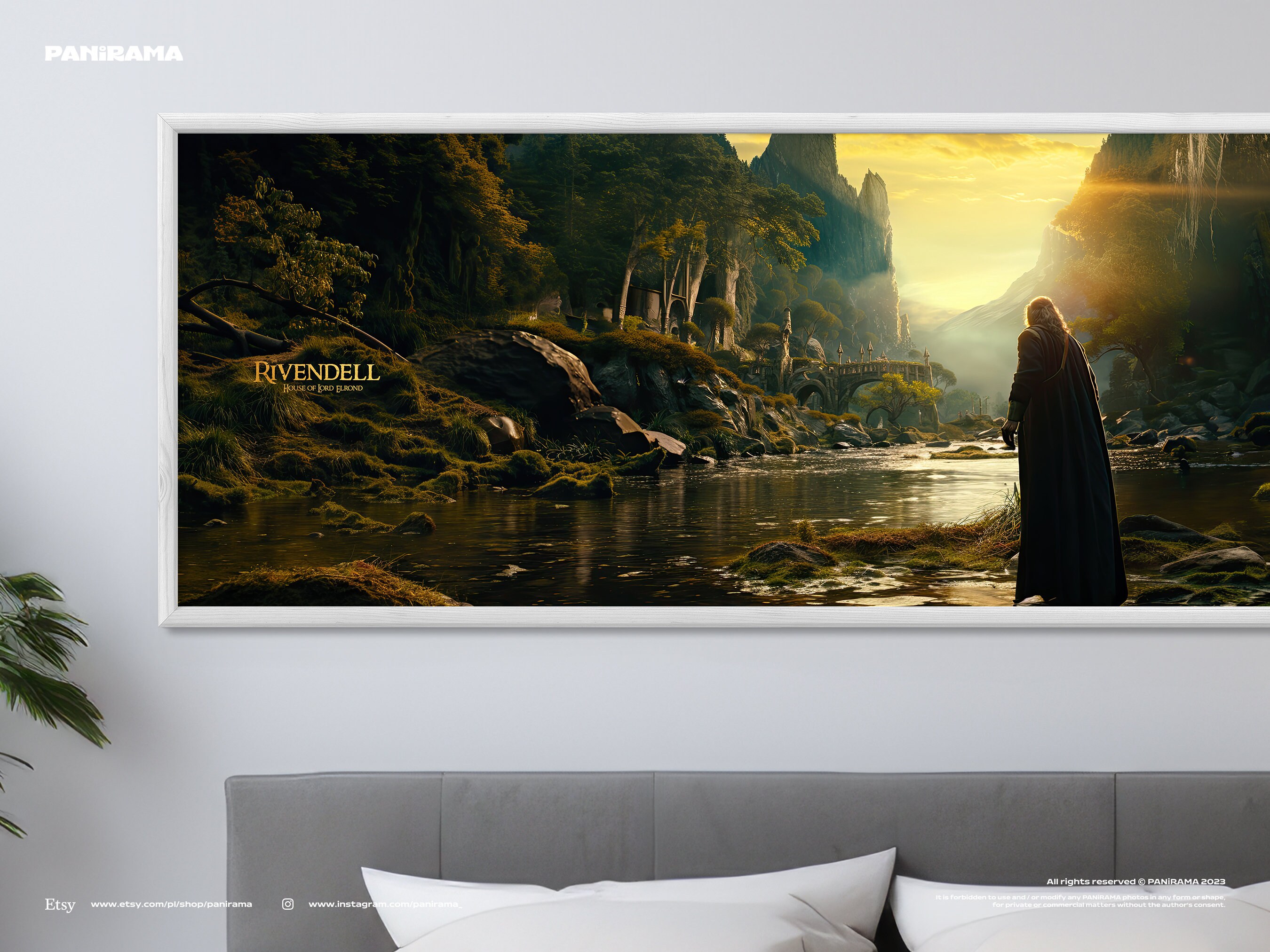 Extra Large Panorama of Rivendell, Lord of the Rings. Digital PRINT, FRAMED or CANVAS. Panoramic ...