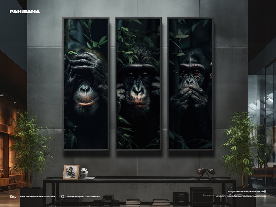 Set of 3 Three Wise Monkeys Photos. Print Set Wall Art. Extra Large ...