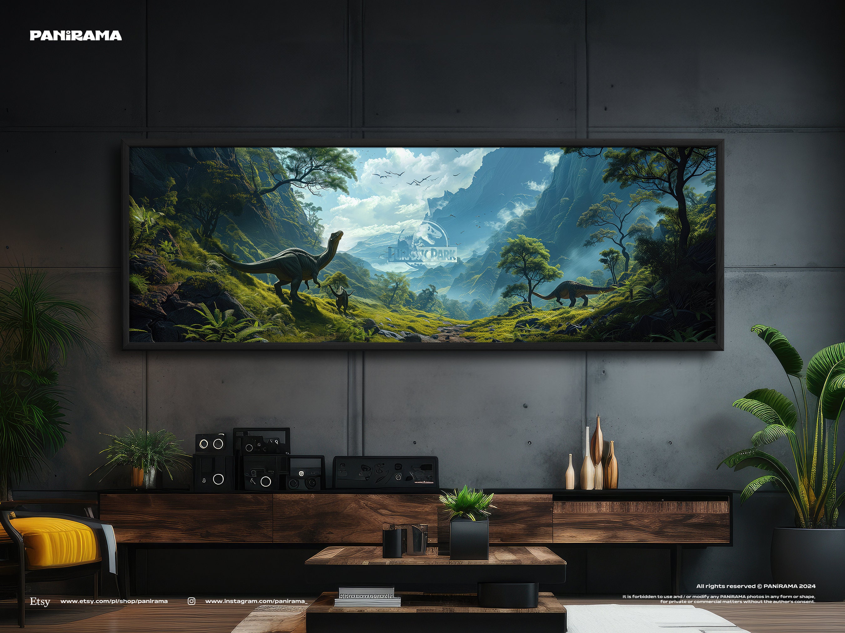 Extra Large Panorama of Dinosaurs in Jurassic Park. Digital PRINT ...