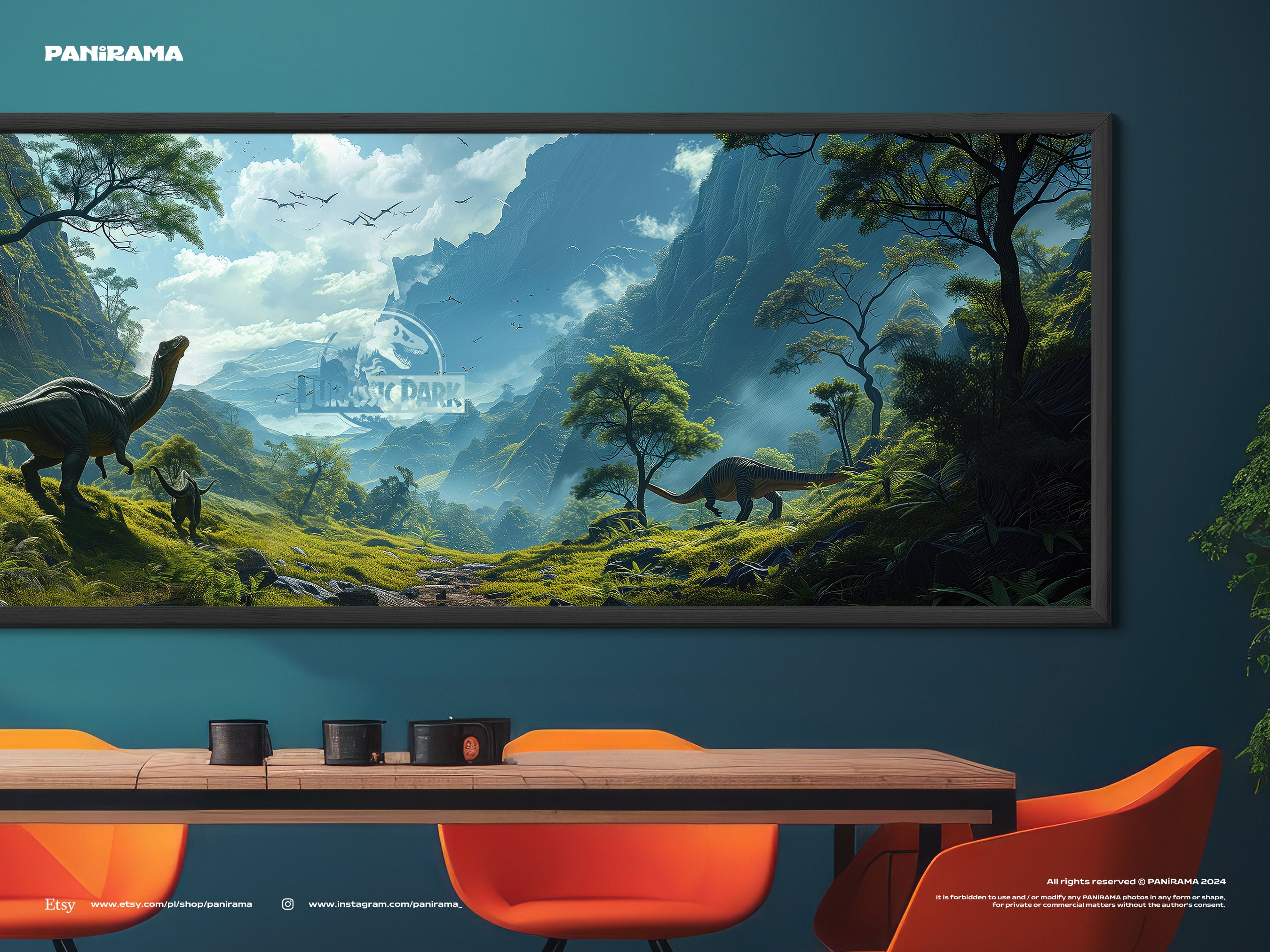 Extra Large Panorama of Dinosaurs in Jurassic Park. Digital PRINT ...