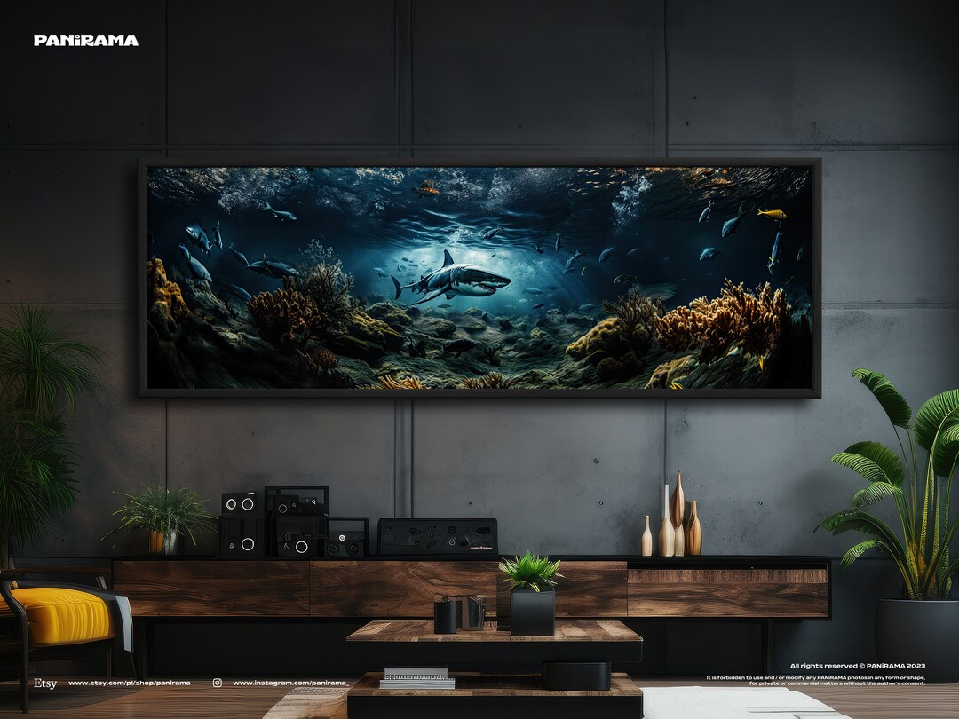 Extra Large Panorama of Shark, Ocean Depth, Nature. Digital PRINT ...