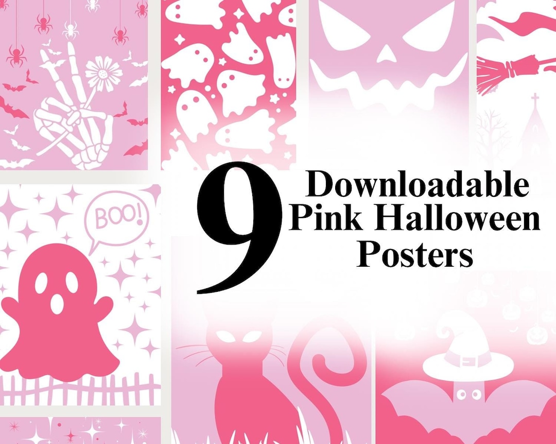 Pink Halloween Poster Set of 9, Kids Halloween Room Decor, Toddler Girl ...