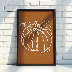 Pumpkin Print, Line Art, Fall Decor, Printable Wall Art, Kitchen Poster ...