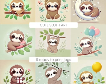 Cute Baby Girl Sloth Clipart | Minimalist Sloth Illustration | Digital ...
