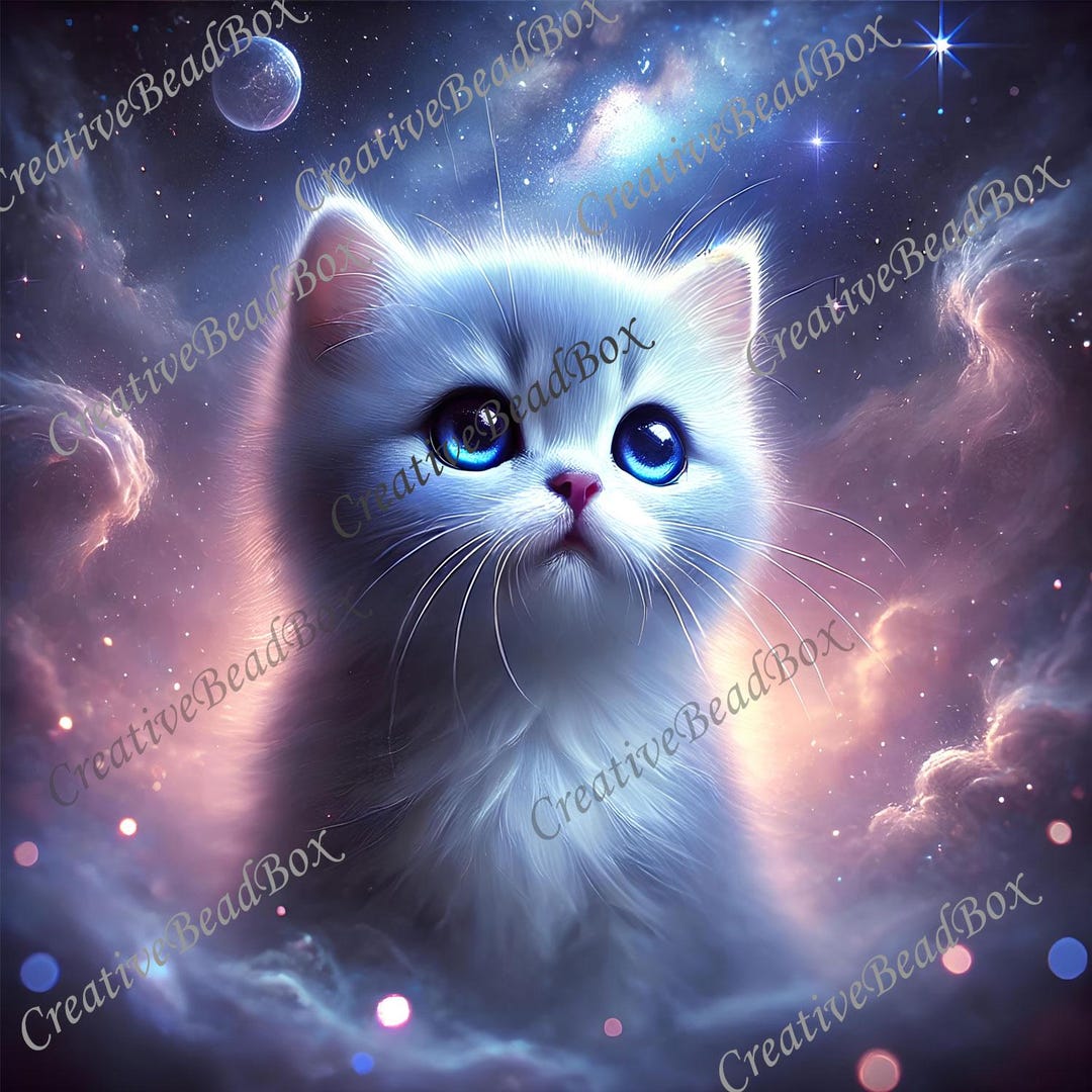 Mystical Indigo Kitten Art Print - Fantasy Cat Poster, Celestial Cat ...