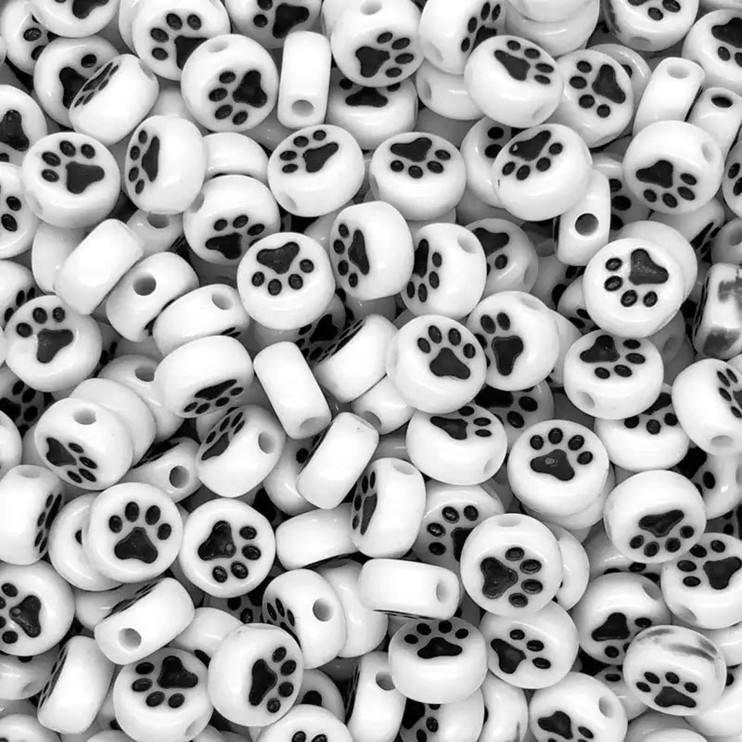 100 Flat White Beads With Dog Paw Prints 100 Pieces of Paw - Etsy
