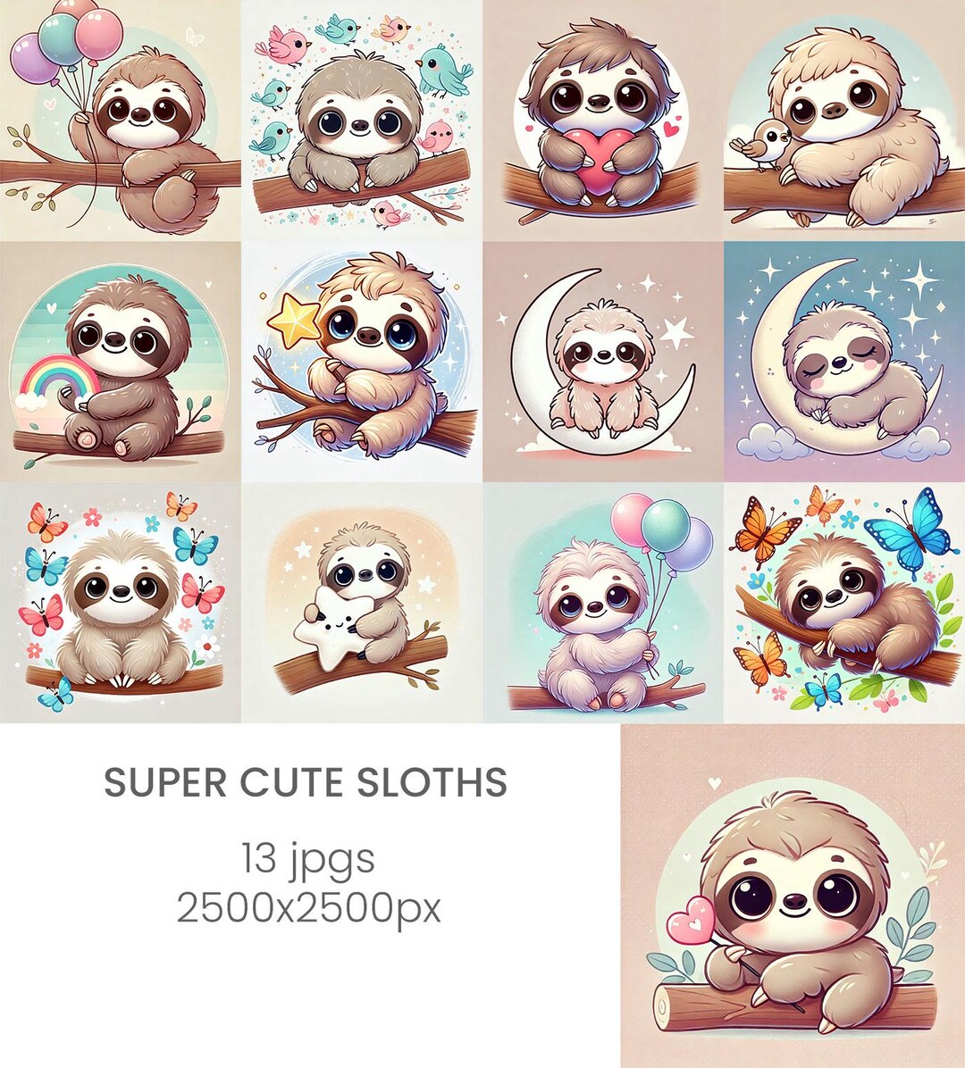 Cute Baby Sloth Clipart | Minimalist Sloth Illustration | Baby Sloth ...