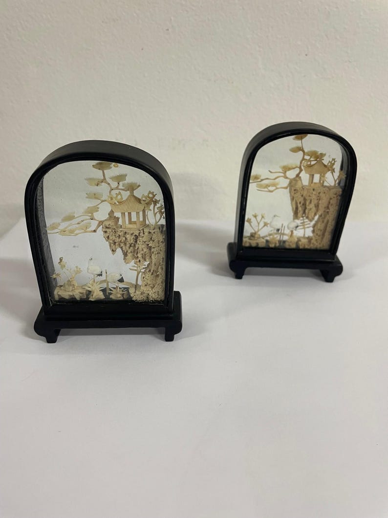 Vintage Japanese Cork Art Dioramas With Cranes PAIR - Etsy