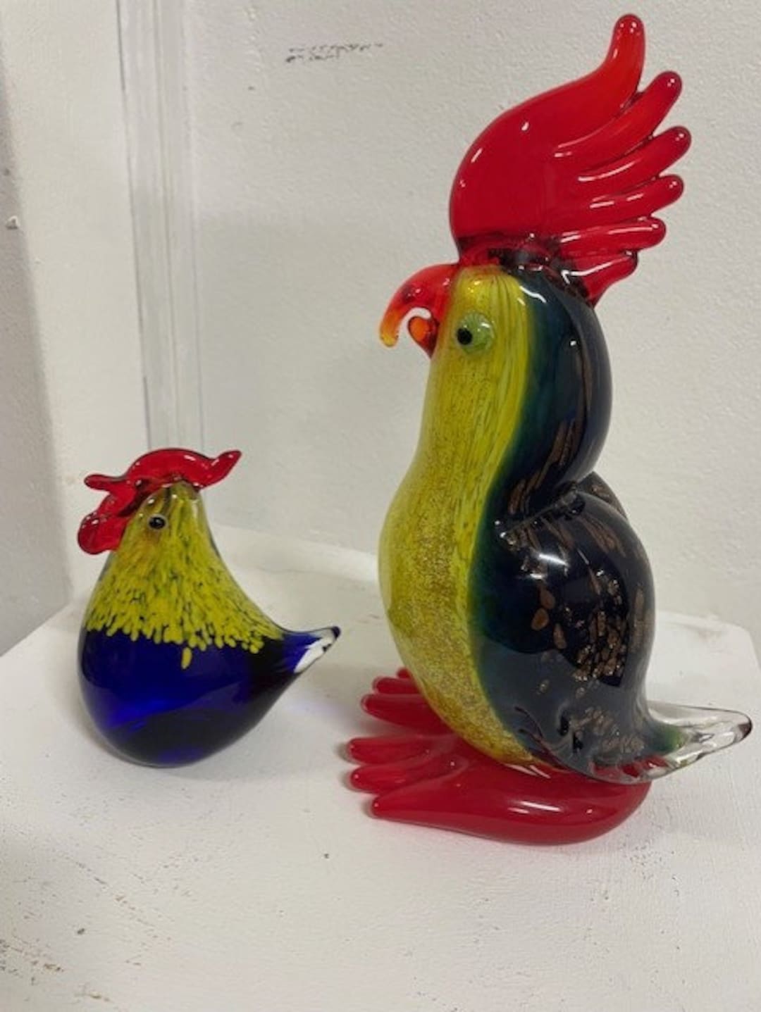 Murano Style Large Parrot/cockatoo and Small Chicken Rooster - Etsy
