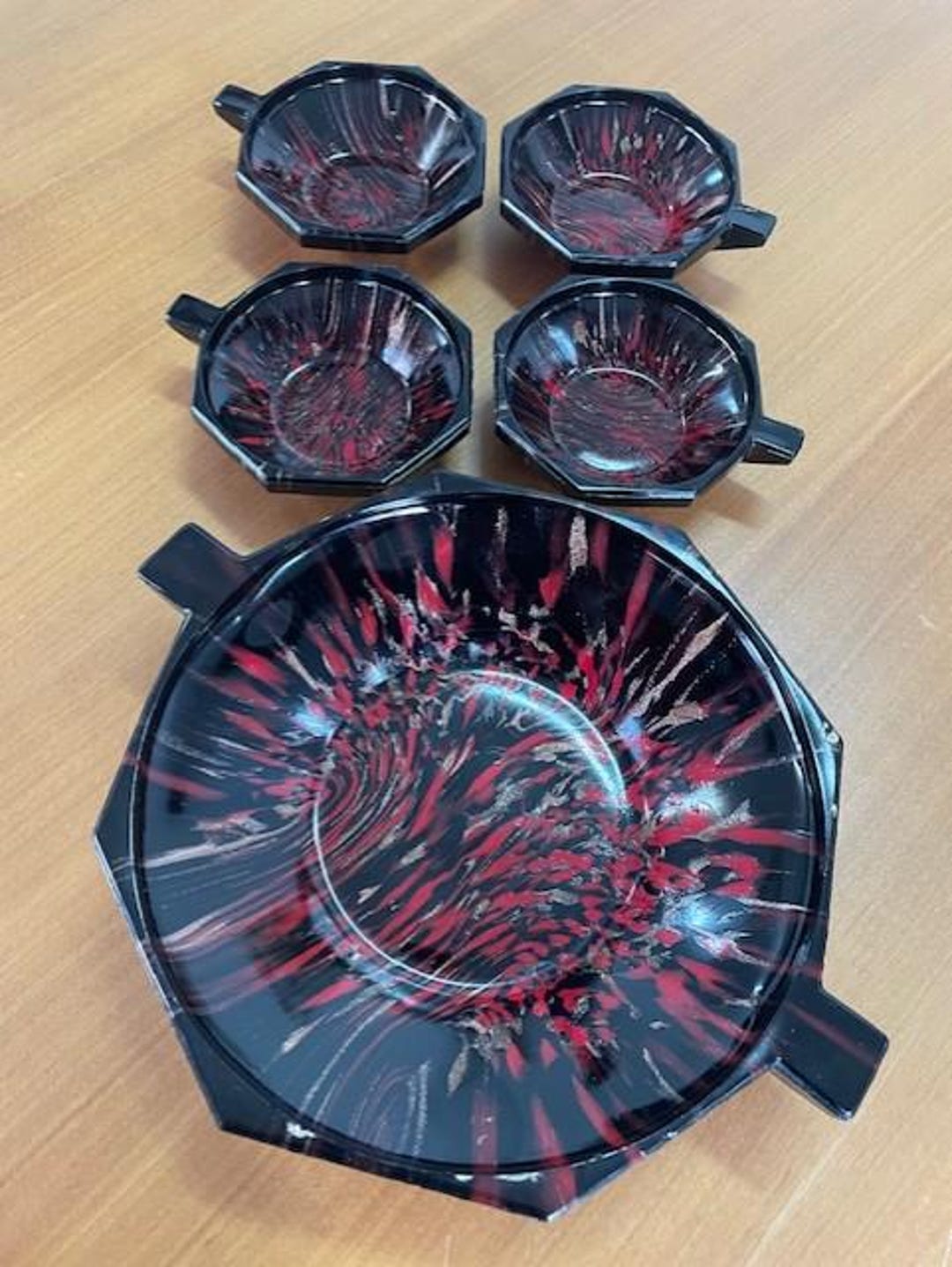 MCM Weil Murano Glass Black, Red & Gold Aventurine Vincenzo Nason Bowl ...