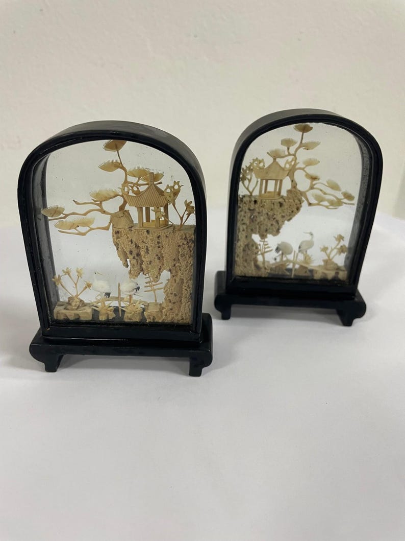 Vintage Japanese Cork Art Dioramas With Cranes PAIR - Etsy